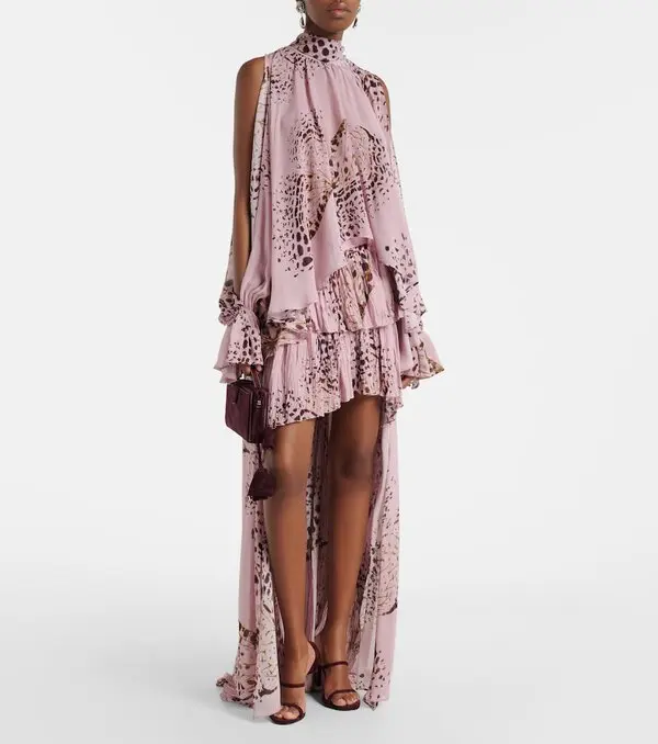 Blumarine Printed Asymmetric Georgette Maxi Skirt - Pink