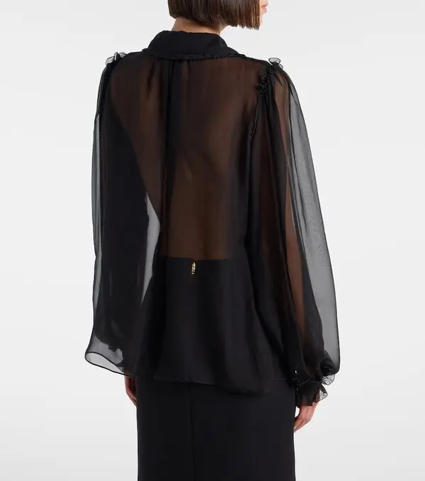 Dolce & Gabbana Ruffled Sheer Silk Blouse - Black