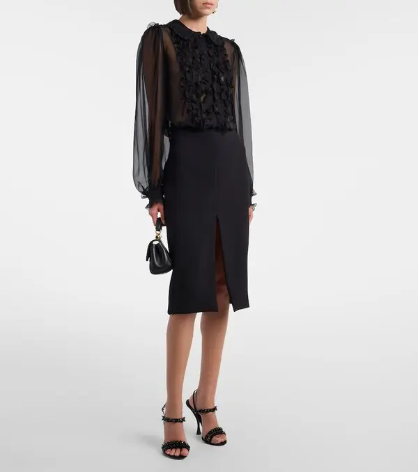 Dolce & Gabbana Ruffled Sheer Silk Blouse - Black