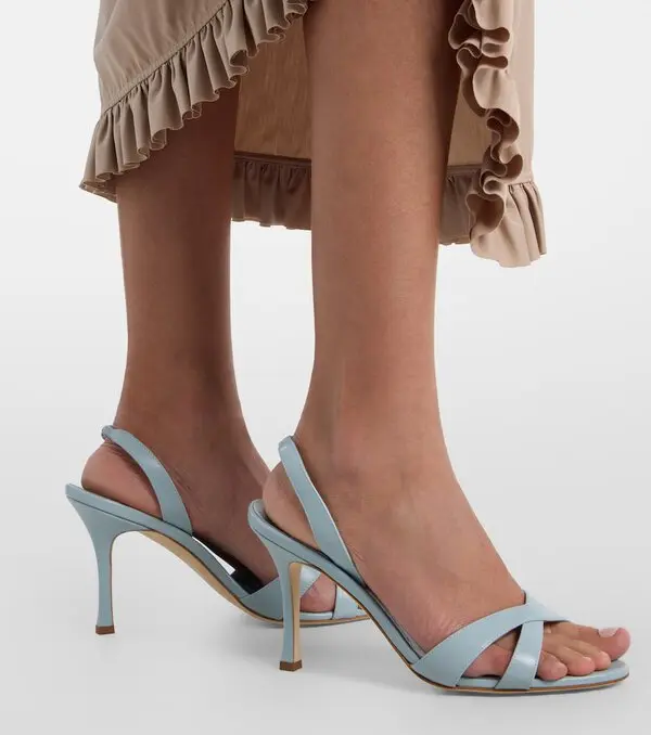 Manolo Blahnik Callasli Leather Slingback Sandals - Blue