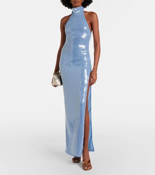 Oseree Sequined Halterneck Maxi Dress