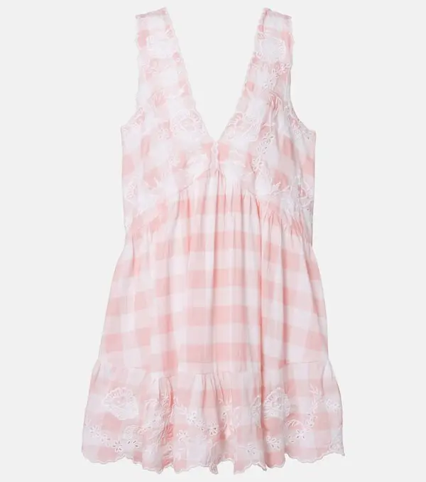 JULIET DUNN Broderie Anglaise Checked Cotton Poplin Minidress - Pink