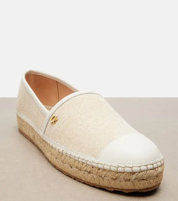 GIANVITO ROSSI Leather-trimmed Canvas Espadrilles - Neutrals