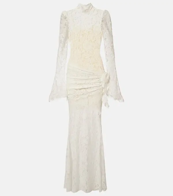 DE LA VALI Cotton-blend Lace Gown - White