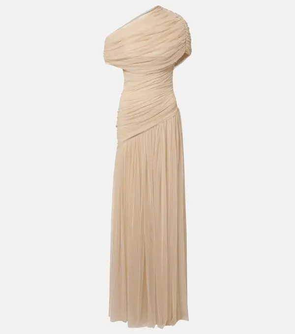 DE LA VALI Himalia Gathered Tulle Gown - Beige