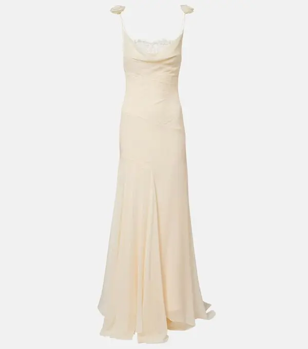 DE LA VALI Dia Silk Chiffon Gown - White