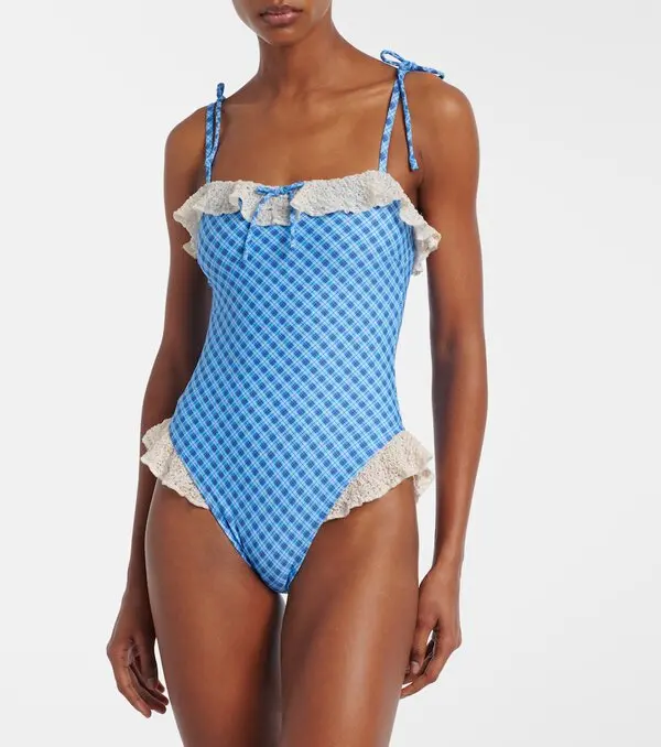 MONTCE Jacelyn Plaid Ruffled Swimsuit - Blue