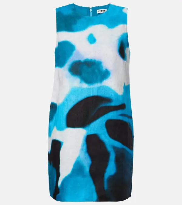 Staud Brea Printed Linen Minidress - Blue