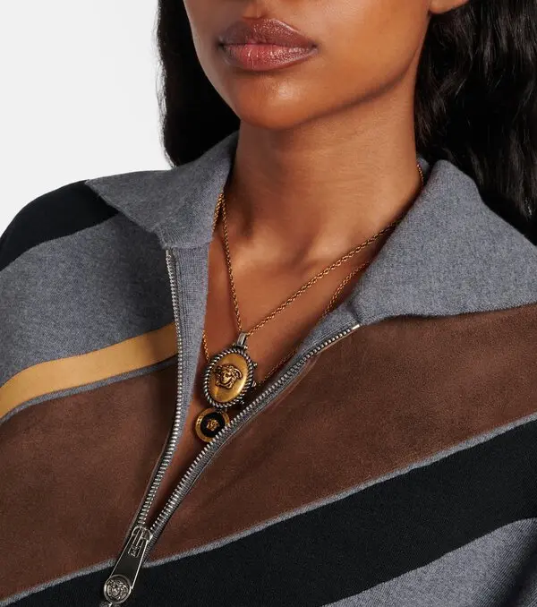 Versace Suede-trimmed Wool-blend Zip-up Sweater