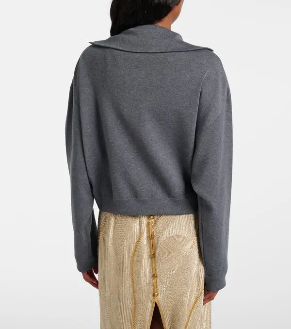 Versace Suede-trimmed Wool-blend Zip-up Sweater