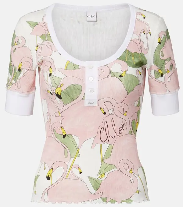 Chloé Printed Cotton-blend Henley Shirt - Pink
