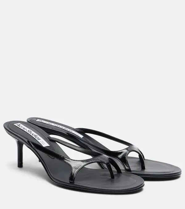 Acne Studios Leather Thong Sandals With Gold Hardware - Black