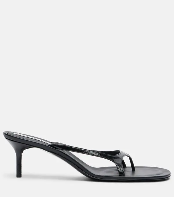 Acne Studios Leather Thong Sandals With Gold Hardware - Black