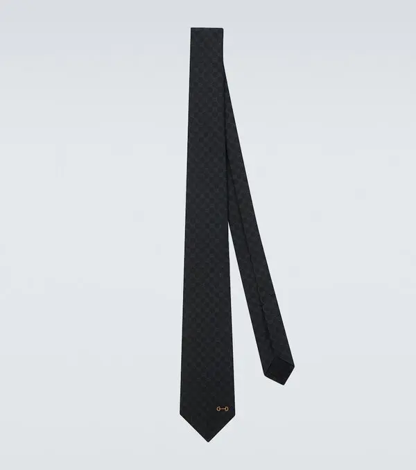 Gucci Horsebit Gg Silk Twill Jacquard Tie - Blue