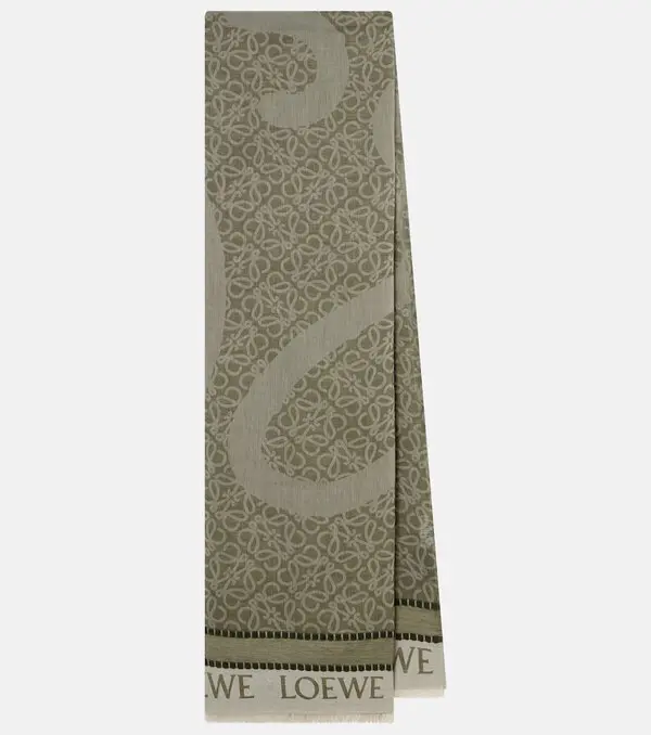 Loewe Anagram Cotton Jacquard Scarf - Green