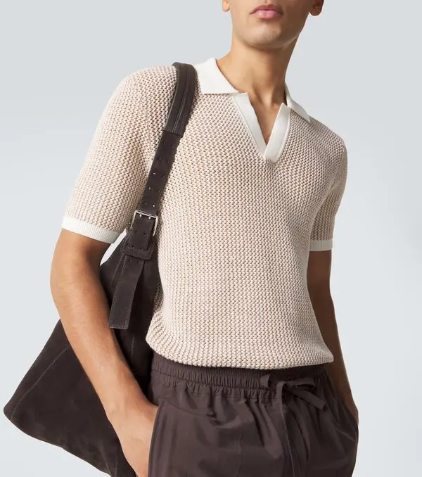 Orlebar Brown Horton Crochet Cotton Polo Sweater - Beige
