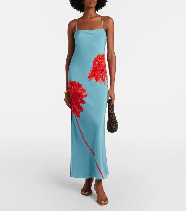 SIR. Amelie Floral Silk Crêpe Maxi Dress - Blue