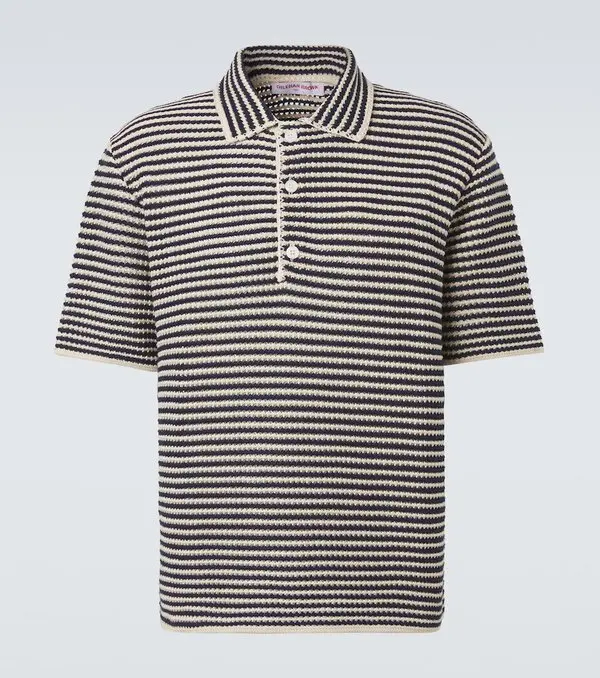 Orlebar Brown Lowry Striped Crochet Cotton Polo Sweater