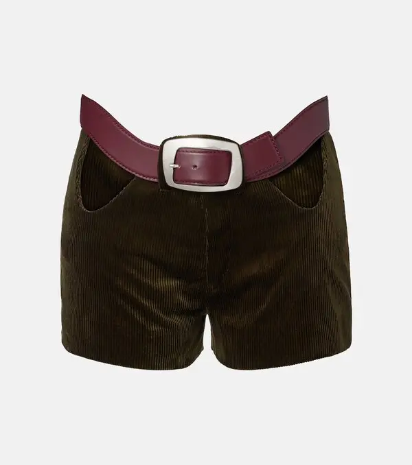JEAN PAUL GAULTIER Cutout Belted Cotton Corduroy Shorts - Green