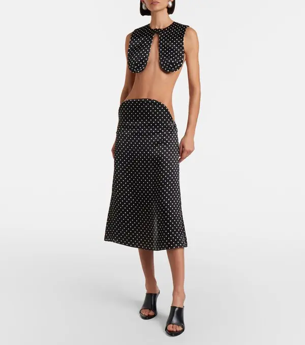 JEAN PAUL GAULTIER Cutout Polka-dot Silk Midi Skirt