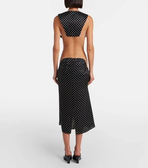 JEAN PAUL GAULTIER Cutout Polka-dot Silk Midi Skirt