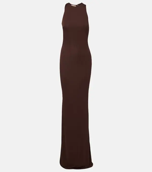DE LA VALI Maha Beaded Open-back Jersey Gown - Brown