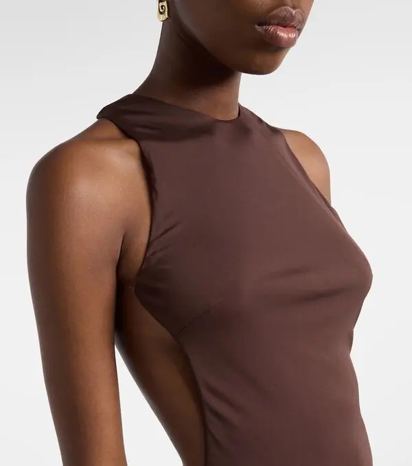 DE LA VALI Maha Beaded Open-back Jersey Gown - Brown