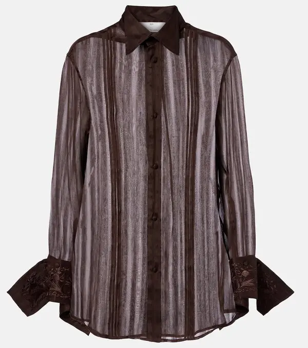 XU ZHI Embroidered Linen And Silk Shirt - Brown