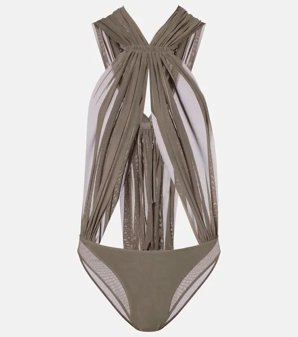 Rick Owens Miami Cutout Sheer Tulle Bodysuit - Grey