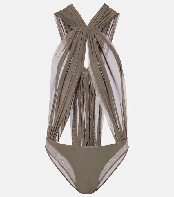 Rick Owens Miami Cutout Sheer Tulle Bodysuit - Grey