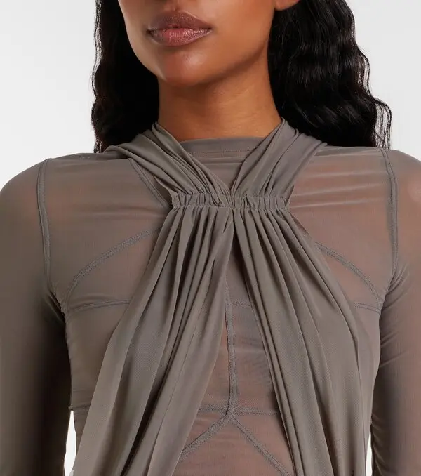 Rick Owens Miami Cutout Sheer Tulle Bodysuit - Grey