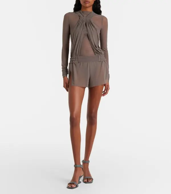 Rick Owens Miami Cutout Sheer Tulle Bodysuit - Grey