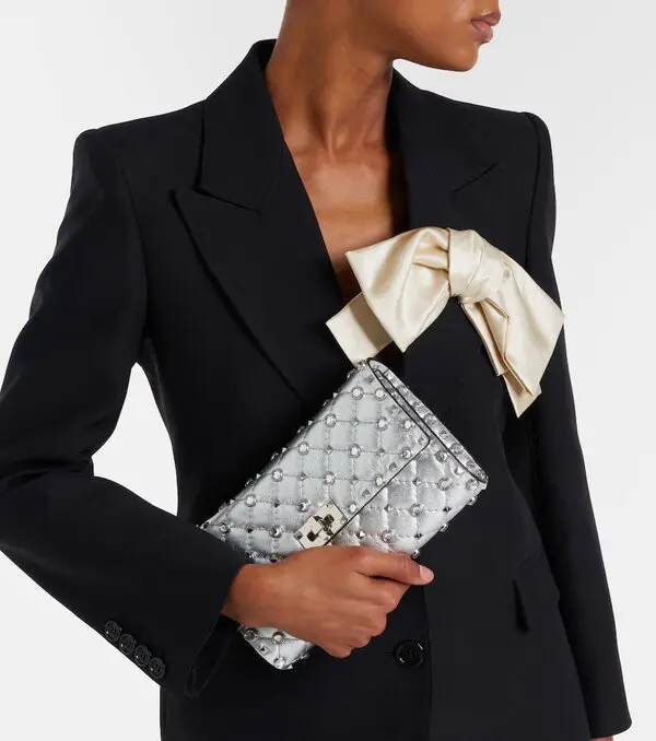 Valentino Garavani Rockstud Spike Metallic Leather Shoulder Bag - Silver