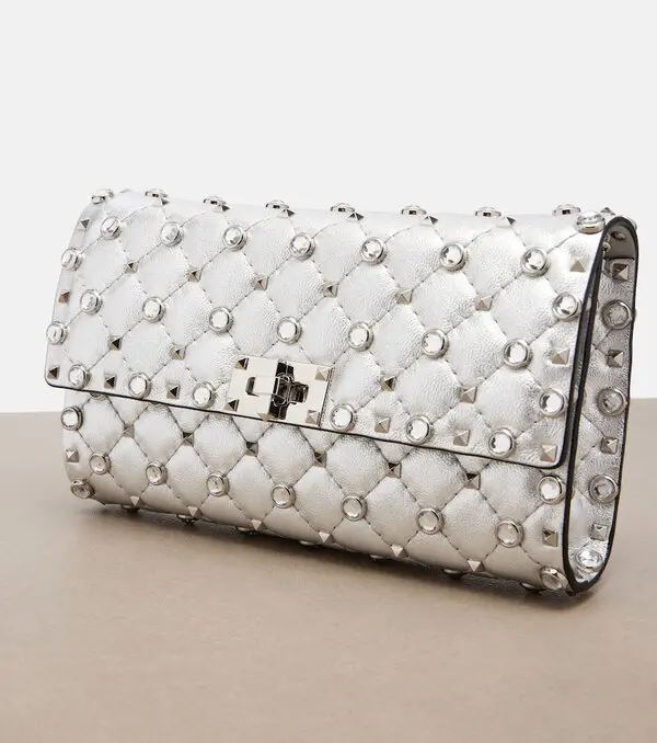 Valentino Garavani Rockstud Spike Metallic Leather Shoulder Bag - Silver