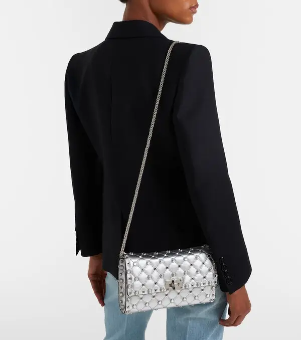 Valentino Garavani Rockstud Spike Metallic Leather Shoulder Bag - Silver
