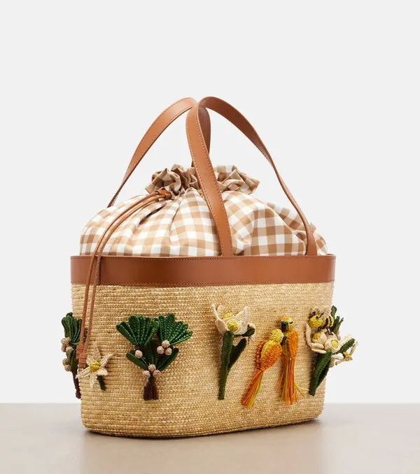 AQUAZZURA Birdsong Appliqué Raffia Tote Bag