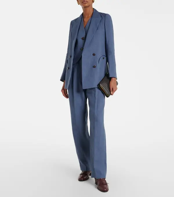 BLAZÉ MILANO Fox Linen Straight Pants - Blue