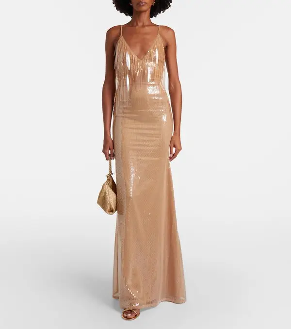 David Koma DGrad Sequined Gown - Beige | Editorialist