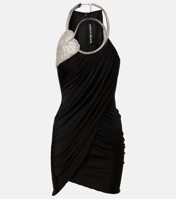 David Koma Draped Embellished Mini Dress - Black