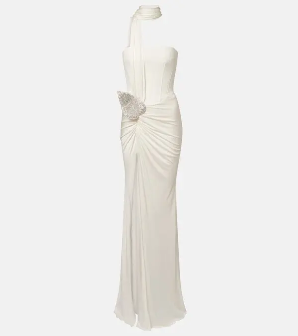 David Koma Embellished Bustier Gown - White