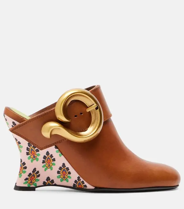 Etro Sabot Leather Wedges - Brown