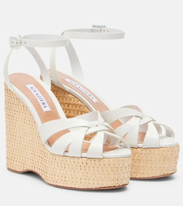 AQUAZZURA Copacabana Leather Wedge Sandals - White