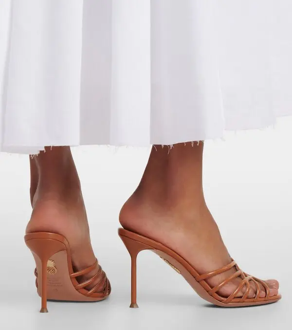 AQUAZZURA Wild Dream Leather Mules - Beige