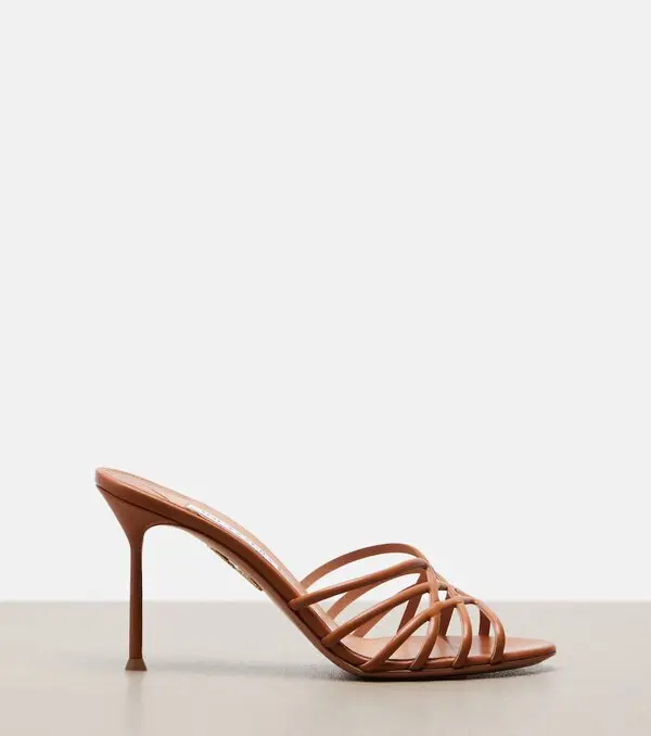 AQUAZZURA Wild Dream Leather Mules - Beige
