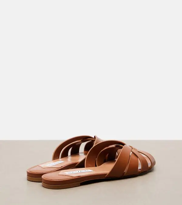 AQUAZZURA Copacabana Leather Slides - Brown