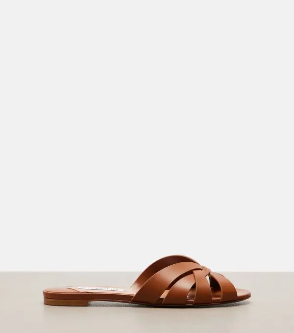 AQUAZZURA Copacabana Leather Slides - Brown
