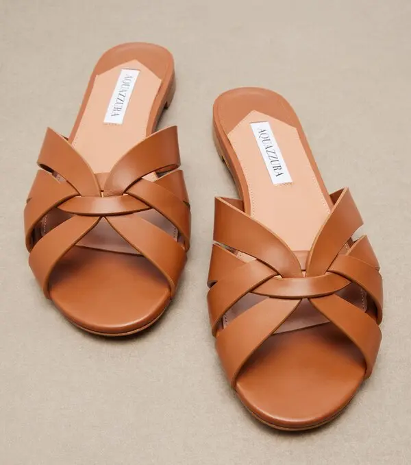 AQUAZZURA Copacabana Leather Slides - Brown