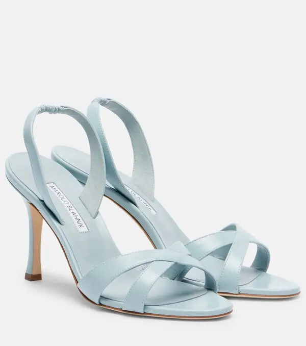 Manolo Blahnik Callasli Leather Slingback Sandals - Blue