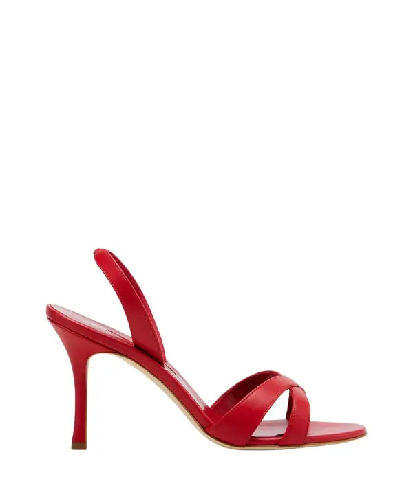 Manolo Blahnik Callasli Leather Slingback Sandals - Red