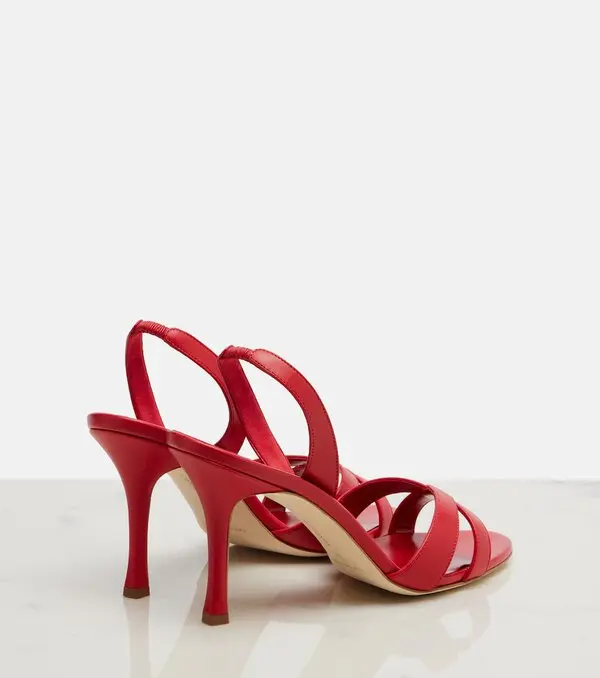 Manolo Blahnik Callasli Leather Slingback Sandals - Red